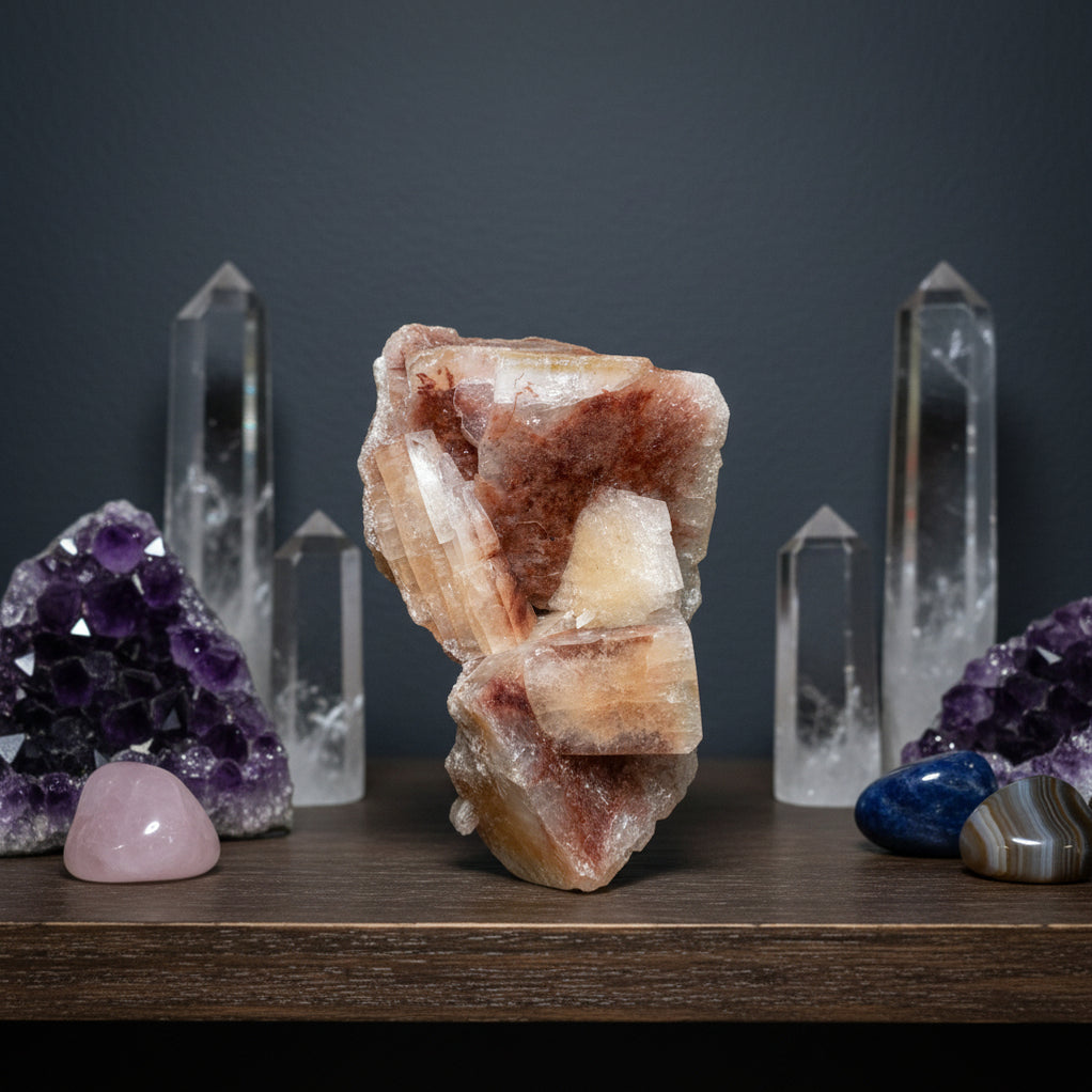 Apophyllite Cluster Red Akashic Record Keeper 4 Inch — Satin Crystals