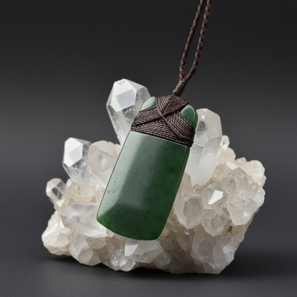 Jade Necklace Adze Stone of Strength Green Nephrite — Satin Crystals