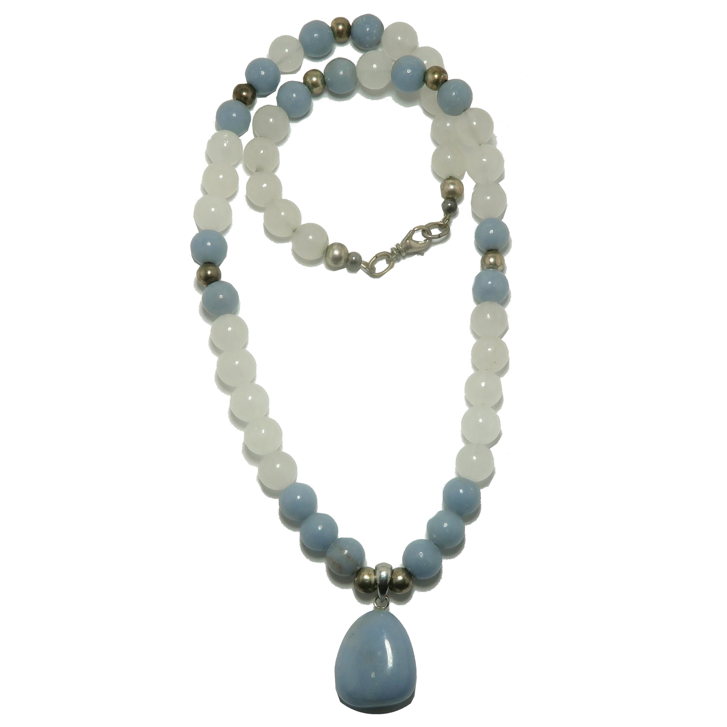 Angelite Necklace Snow Quartz Ice Angel Blue White Gem — Satin Crystals