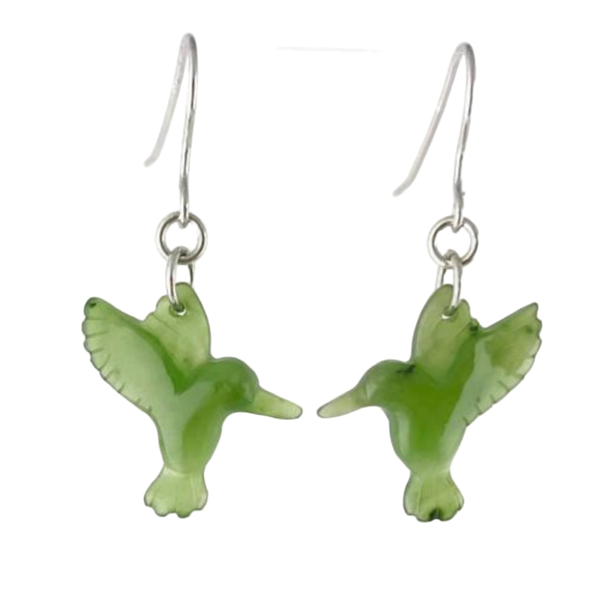 Jade Earrings Green Hummingbirds Sterling Silver — Satin Crystals