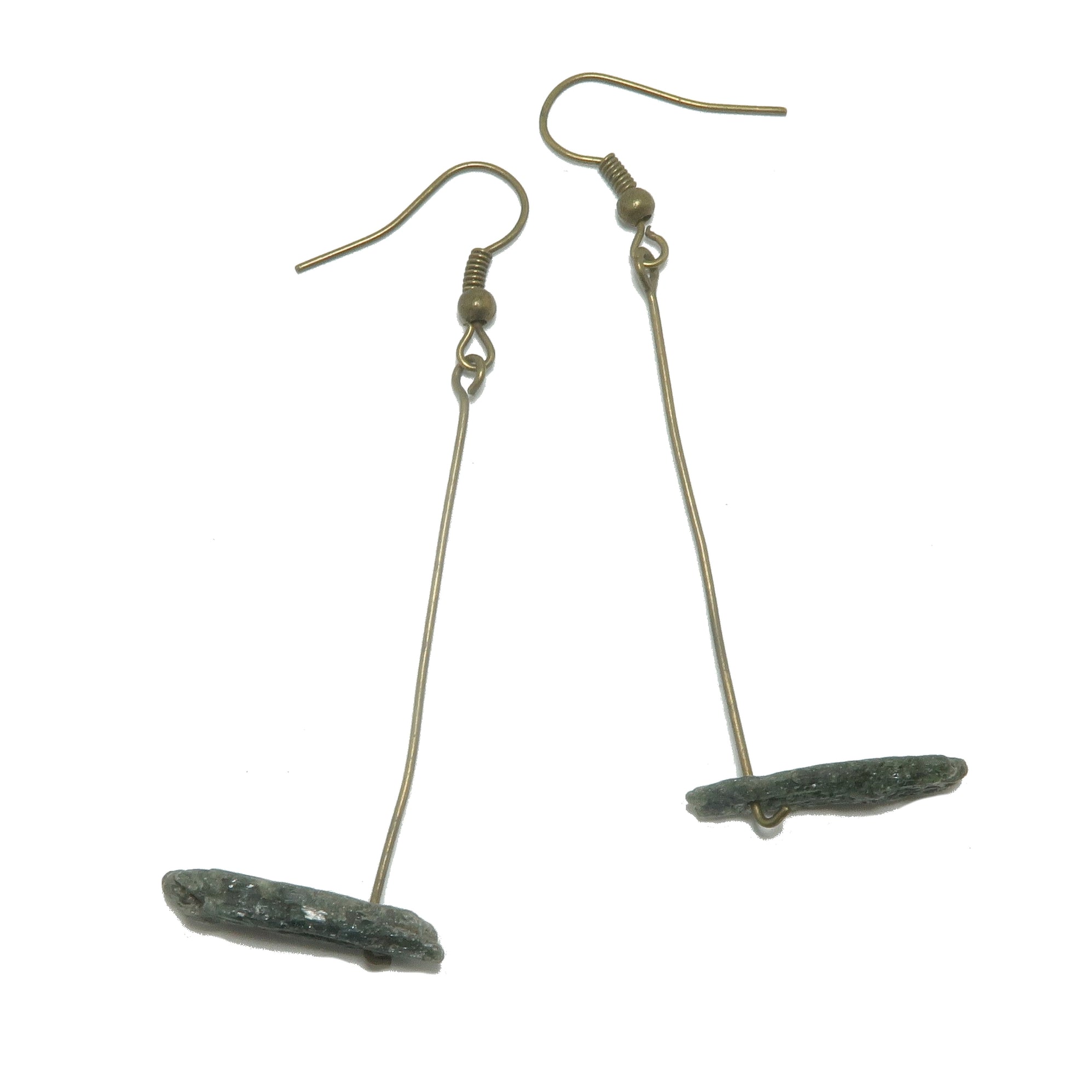 Kyanite Earrings Raw Edge Style Black Stone Dangle — Satin Crystals