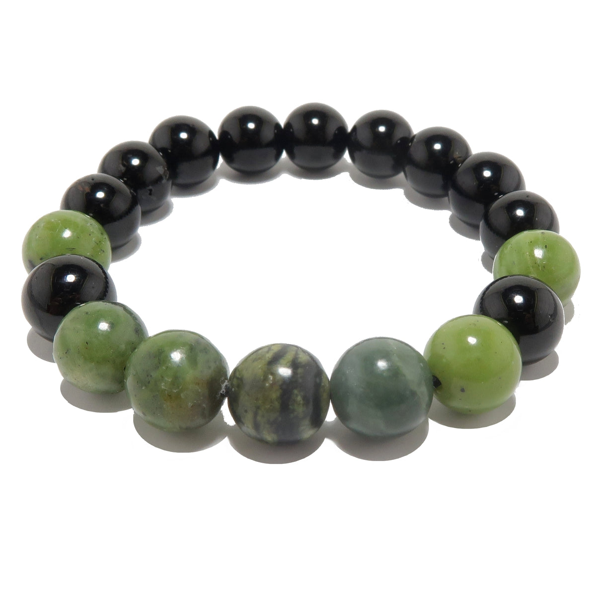Serpentine Bracelet Black Obsidian Protective Wellness — Satin Crystals