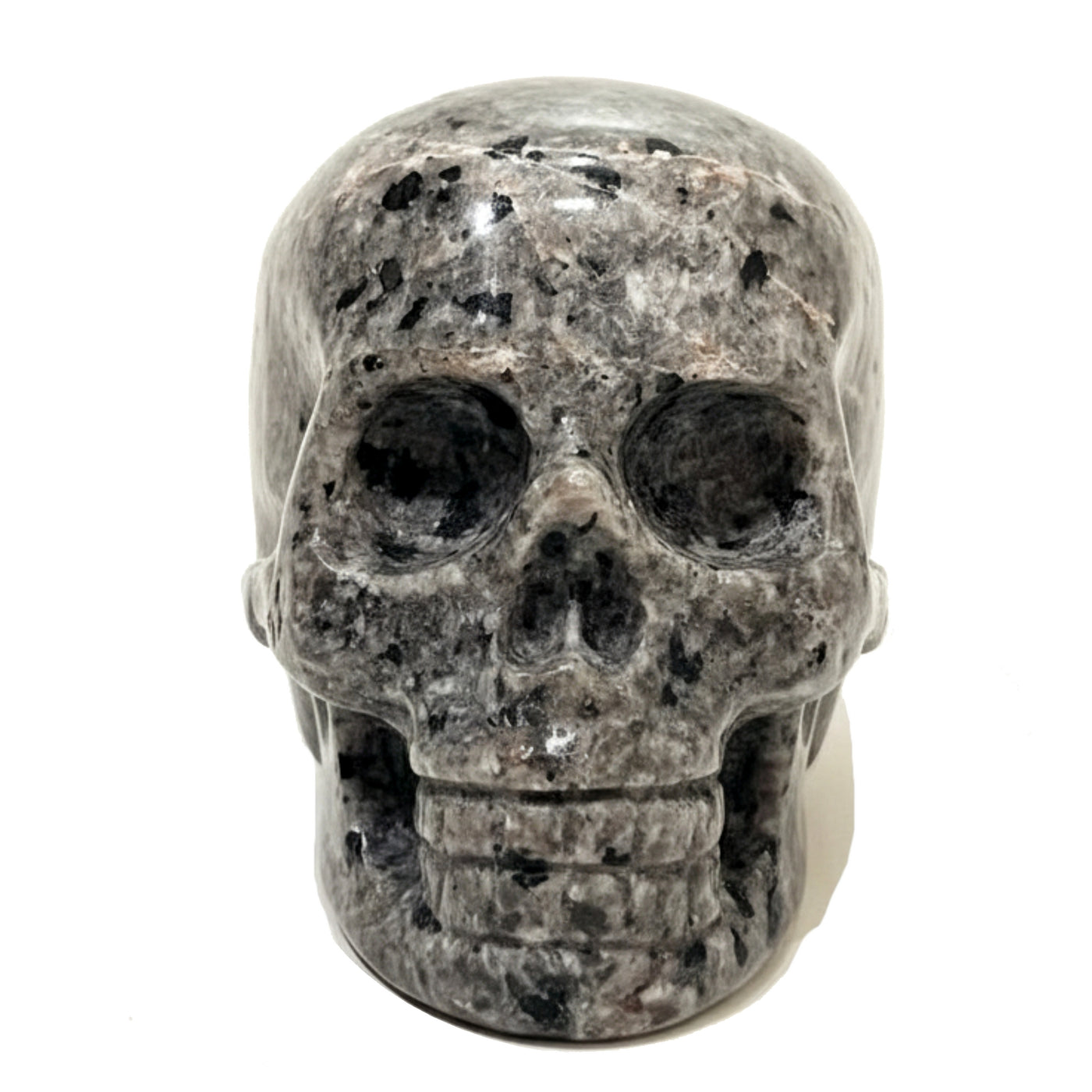 Yooperlite Skull UV-Reactive Glow Stone Gray Sodalite — Satin Crystals